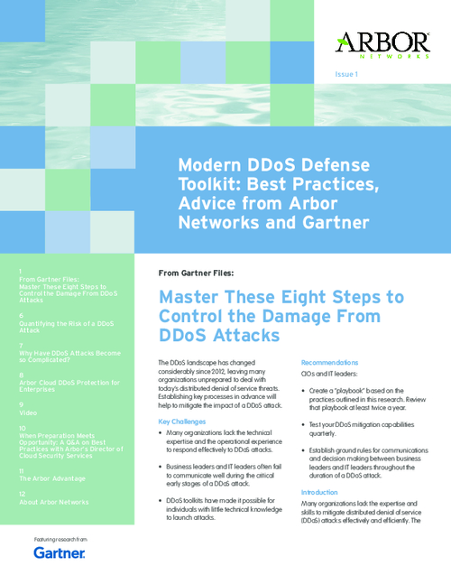 DDoS Defense Toolkit from Arbor Networks featuring Gartner DDoS Defense Toolkit from Arbor Networks featuring Gartner